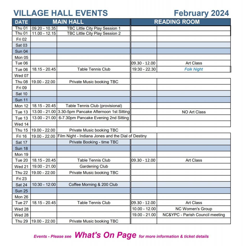 Calendar - North Cadbury Village Hall
