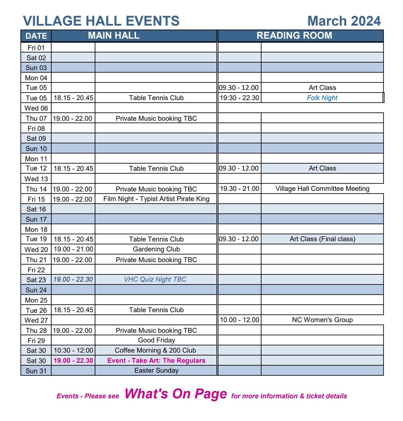 Calendar - North Cadbury Village Hall
